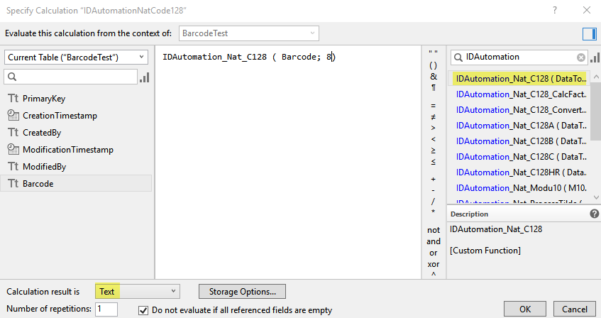 Custom Function Implementation For Filemaker Native Barcode Generator